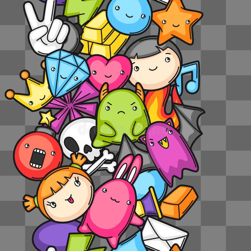 Game Kawaii Print. Cute Gaming Design Elements, Objects and Symbols ...