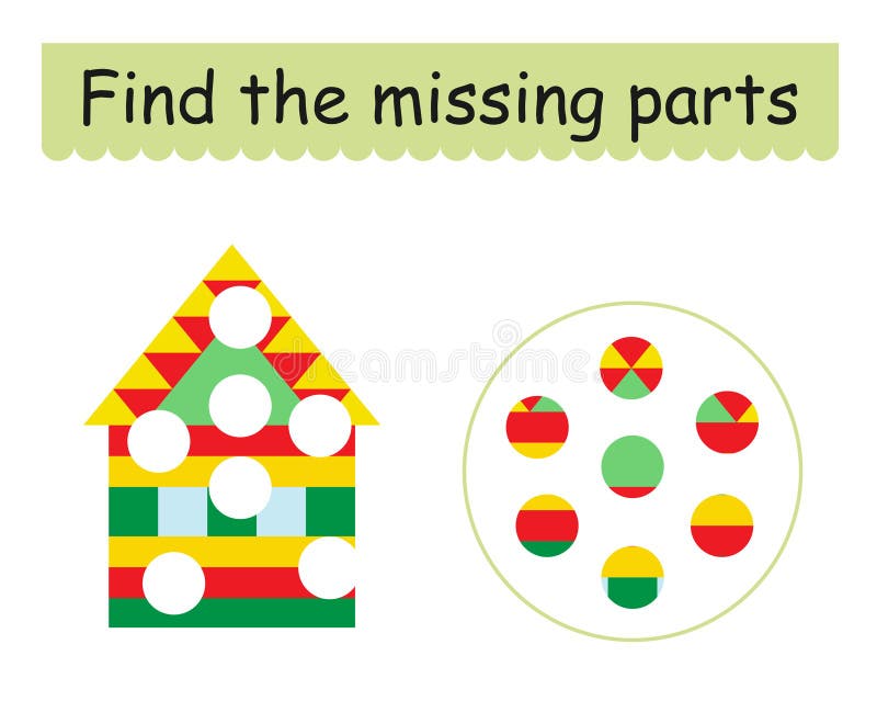 Game for Kids Cute Cartoon House. Find the Missing Pieces Stock Vector ...