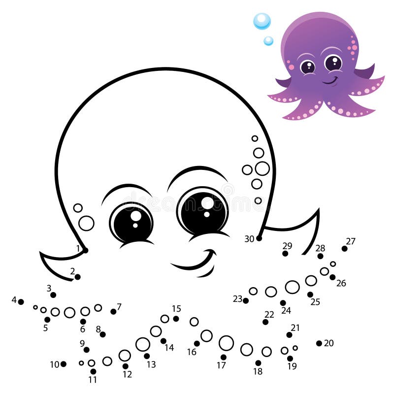 Cartoon Octopus. Vector Illustration. Dot To Dot Game For Kids Stock ...