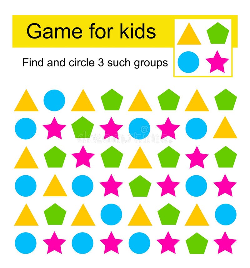 A Game for Kids. Find the Group of Geometric Shapes Shown in the Sample ...