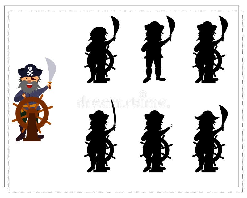 A Game for Kids Find the Right Shadow, Pirate. Vector Isolated on a ...