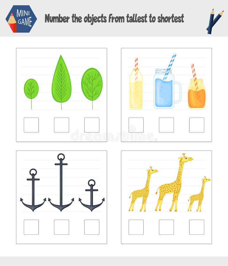 Game for Kids To Determine the Size of the Subject. Cartoon Style ...