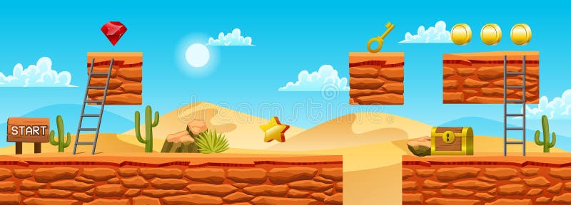 Game Level Background with Platforms and Items in Desert Scene Stock ...