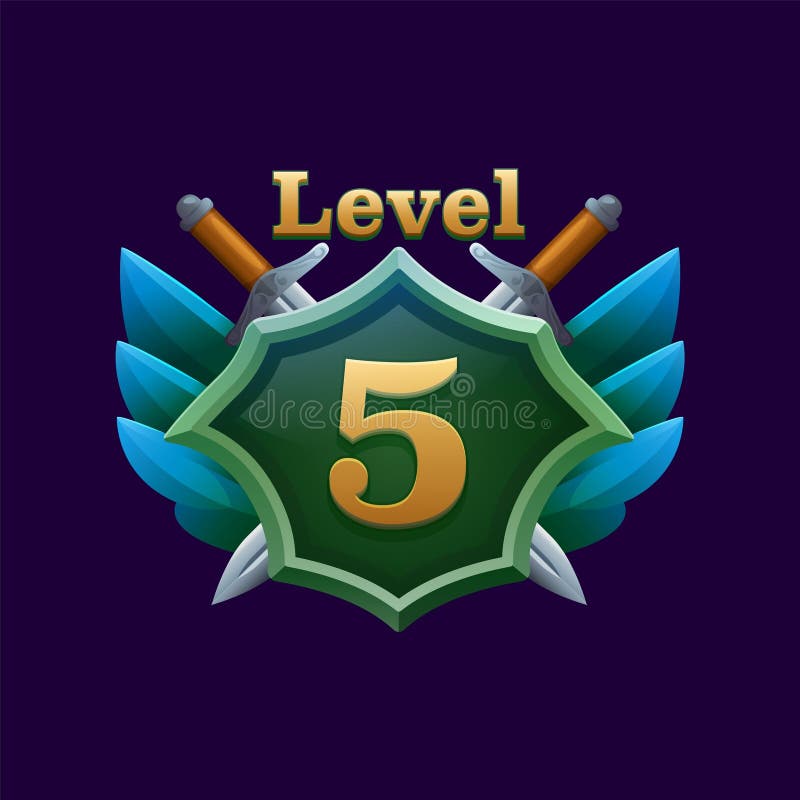 Game 5 Level Badge on Shield with Swords for GUI Stock Vector ...