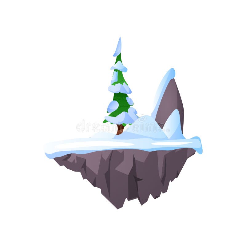 Game Level Platform with Winter Landscape, Vector Illustration on White ...