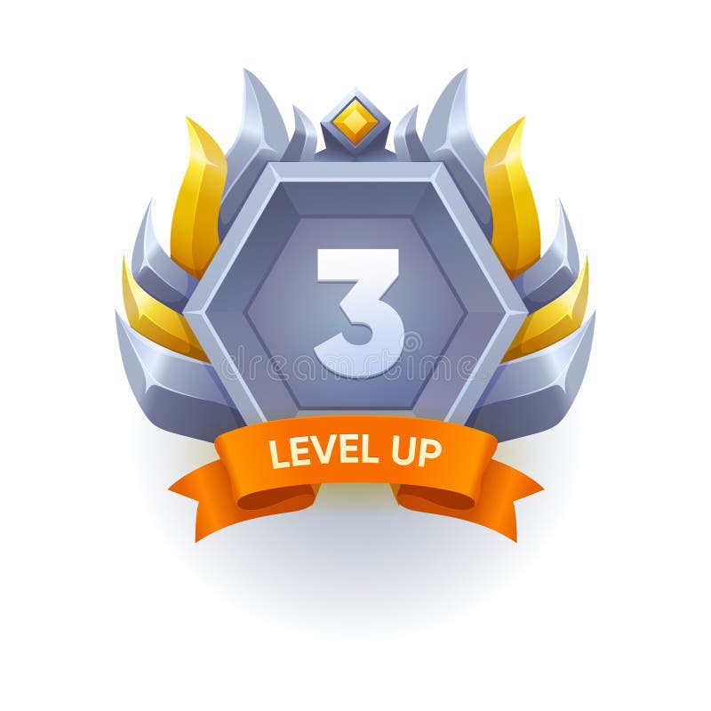Game Level Up and Win Metal Badge, Isolated Icon Stock Vector ...