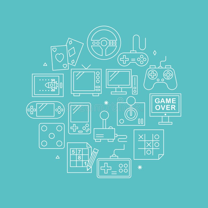 Game line icon circle set stock vector. Illustration of dice - 52135850
