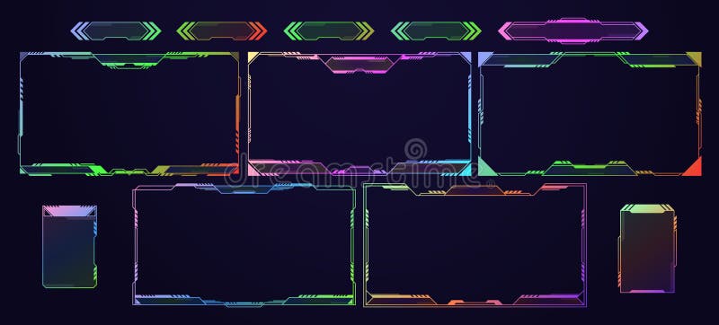 Game Live Stream Panels, Empty Overlay Frames and Buttons with Colorful ...