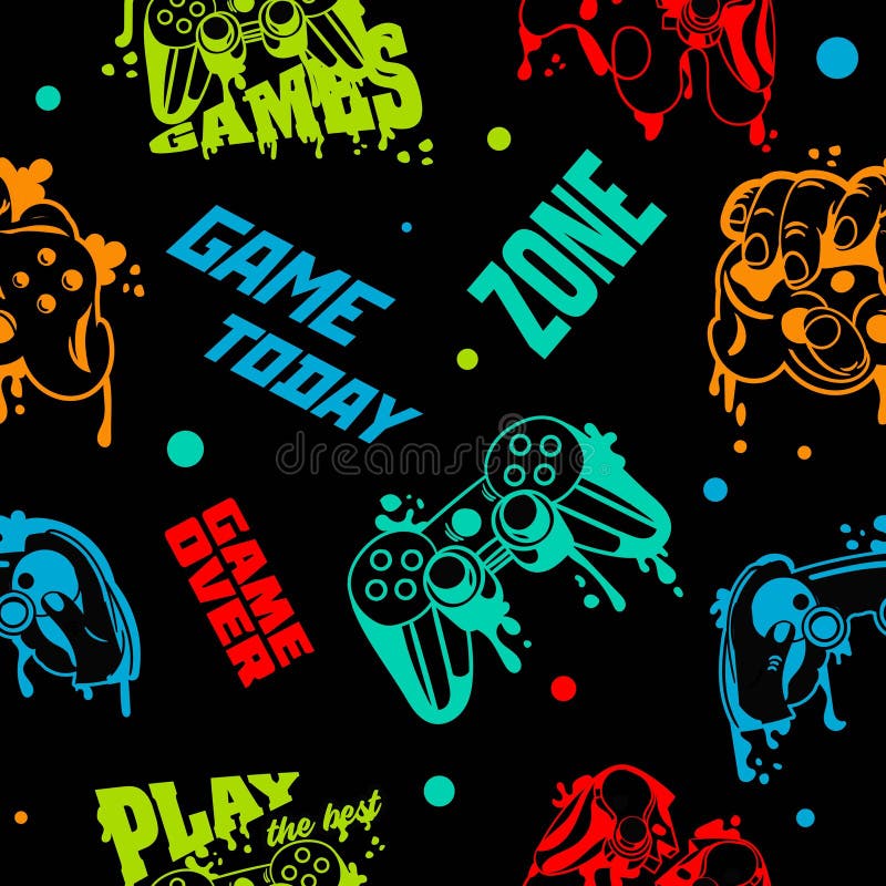Game Logo Seamless Pattern Black Stock Vector - Illustration of ...