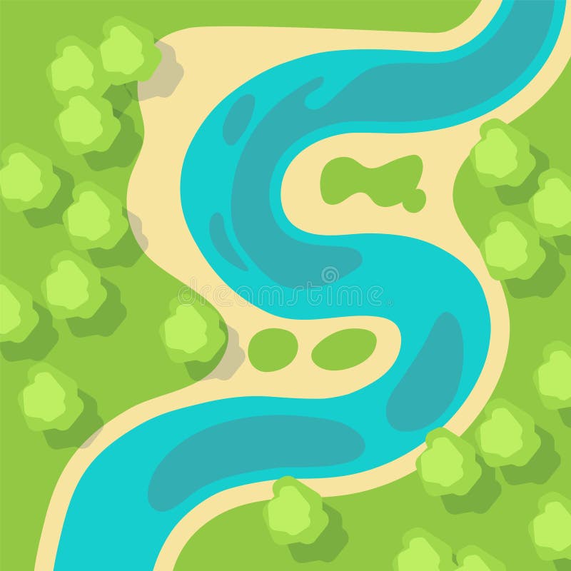 Game Map Template. River Landscape Top View Stock Vector - Illustration ...
