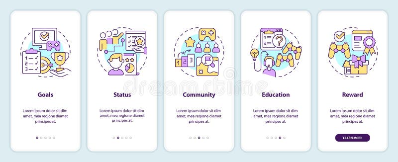 Game Mechanics in Gamification Onboarding Mobile App Screen Stock ...