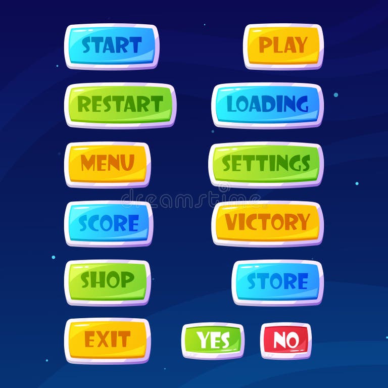 Game Menu Elements and Options Buttons. Play, Settings, and Exit ...
