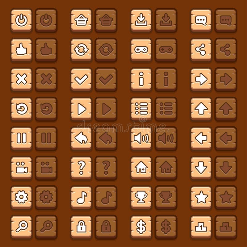 Funny Wood Icons and Buttons for Ui Game Stock Vector - Illustration of ...