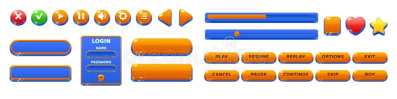 Game Menu Interface Ui Buttons Glossy Elements Stock Illustration