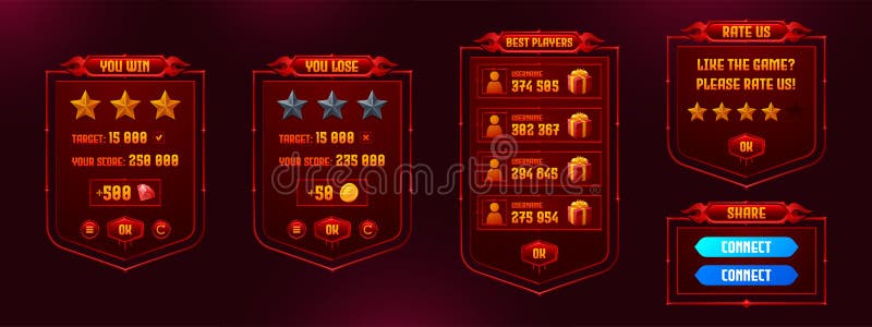Game Menu Interface Ui Elements Settings Boards Stock Illustration