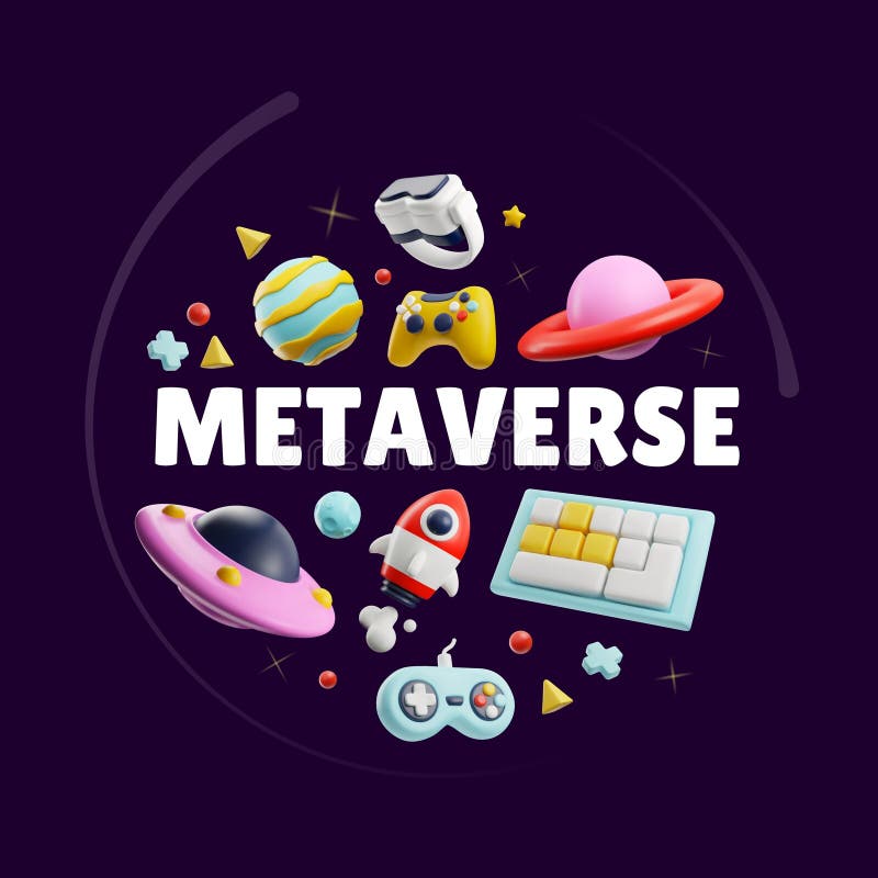 Game Metaverse 3D Vector Poster, Joystick, Vr Glasses, Rocket and ...