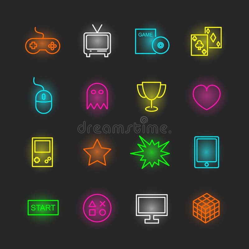 Game neon icon set stock vector. Illustration of internet - 103690225