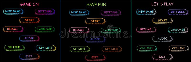Game Option Buttons. Gaming User Interface Colored Button Stock Vector - Illustration of frame ...