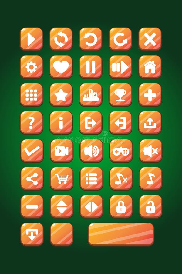 Game orange button set stock illustration. Illustration of button ...
