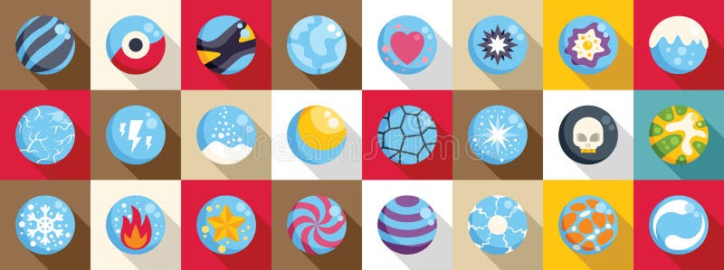 Game Orbs Icons Set. Big Set of Magic Round Icons Showing Different ...