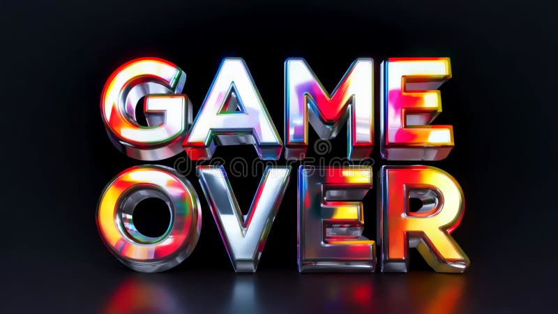 Game Over Chrome Sign Appears on the Screen with Flashing Light and ...
