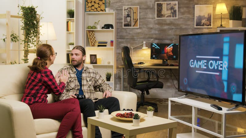 Game Over for Man while Playing Video Games Stock Image - Image of ...