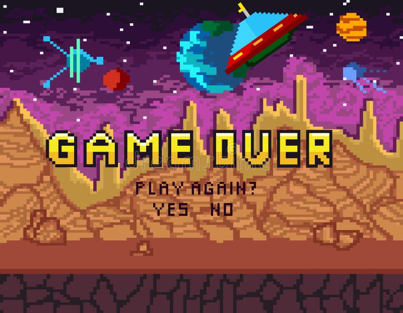 Game Over Pixel Art Design with Space Background and Hearts. Pix Stock ... Game Over Pixel Art Design with Space Background and Hearts. Pix Stock ...