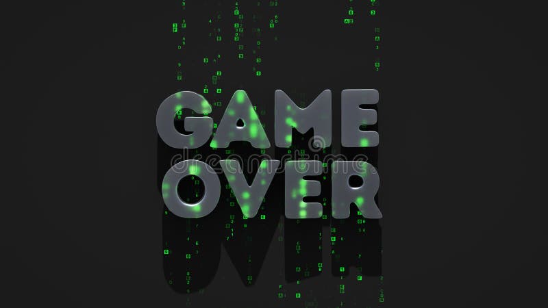 Game Over Text and Green Machine Code 3D Render Stock Illustration ...