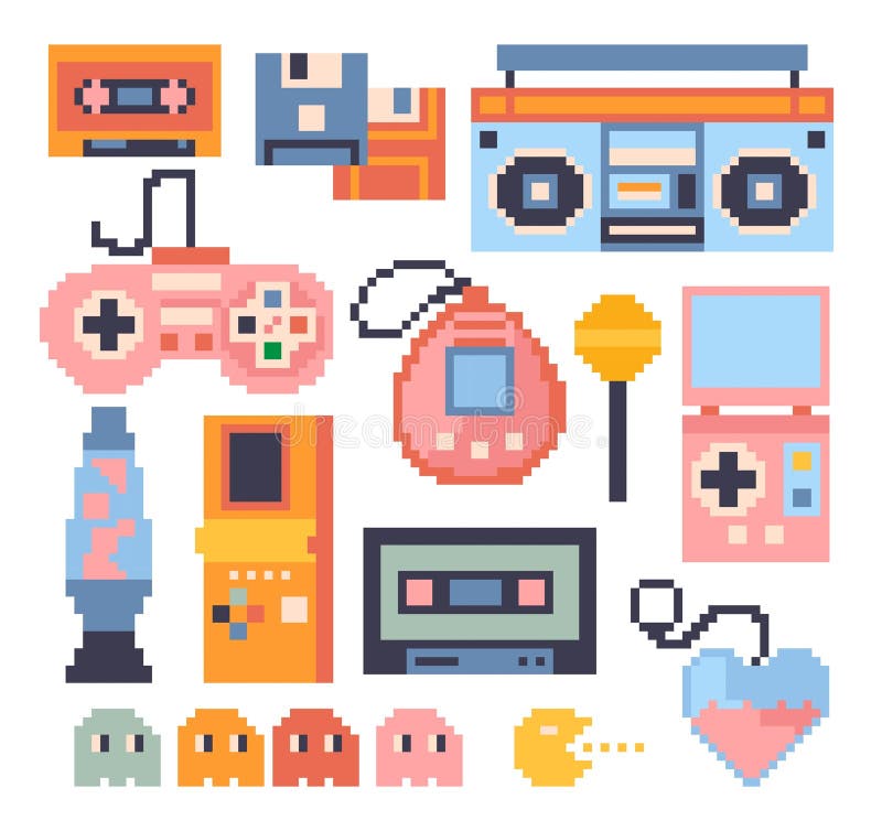 Game pixel stickers set stock illustration. Illustration of collection ...