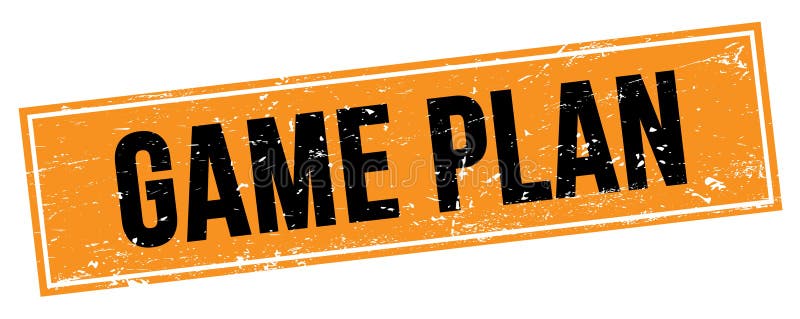 GAME PLAN Text on Black Orange Grungy Rectangle Stamp Stock ...
