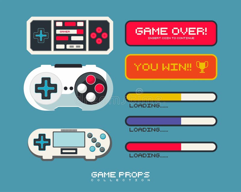 Game Props Collection Set Retro Vintage Style Game Stick Dialog ...