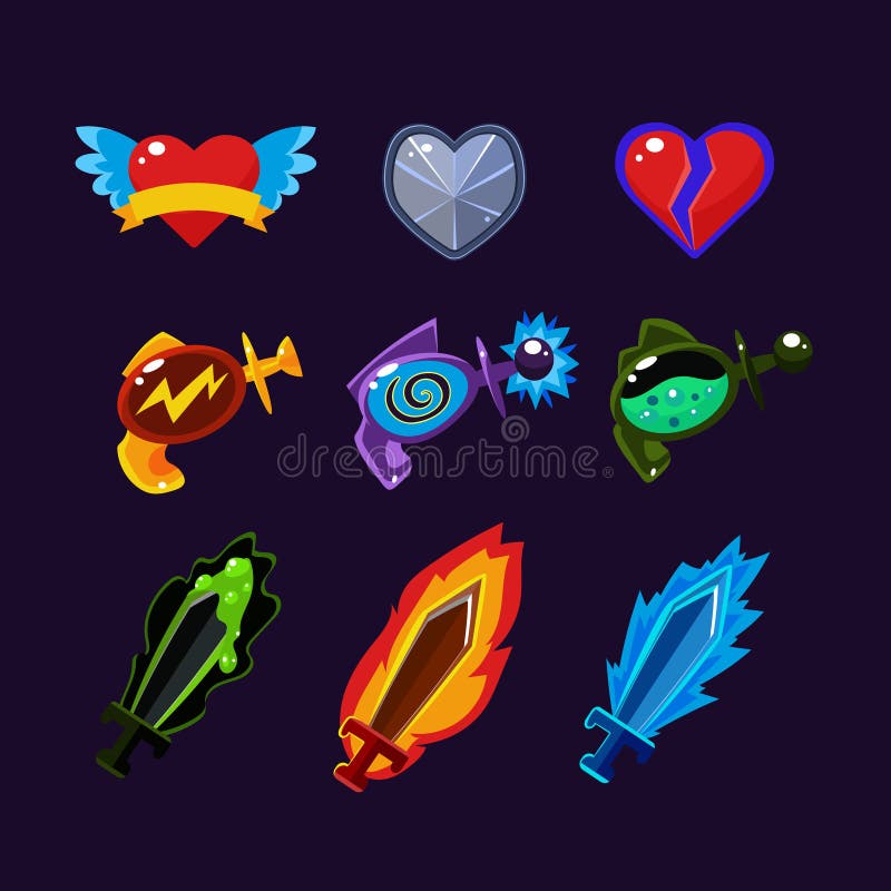 Game resources icons stock vector. Illustration of indication - 58065153