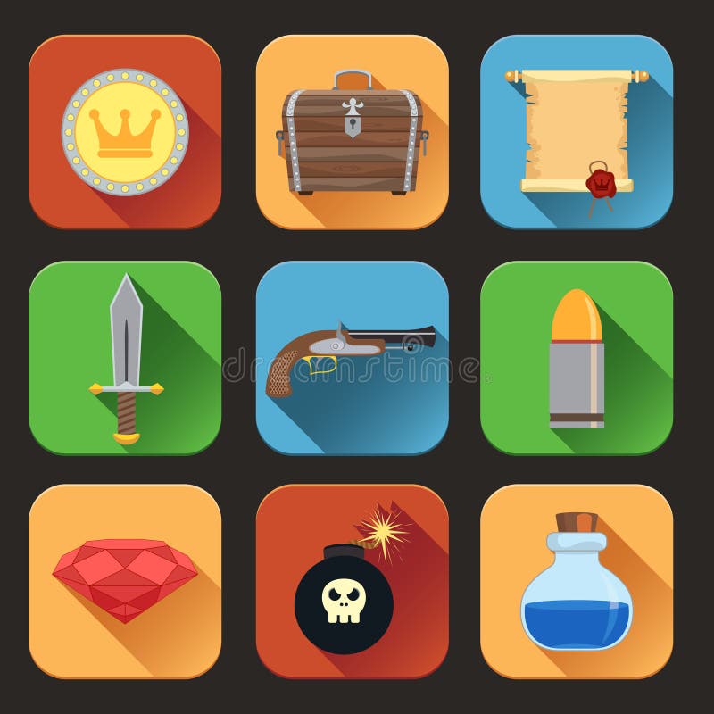 Game resources icons flat stock vector. Illustration of points - 215037596