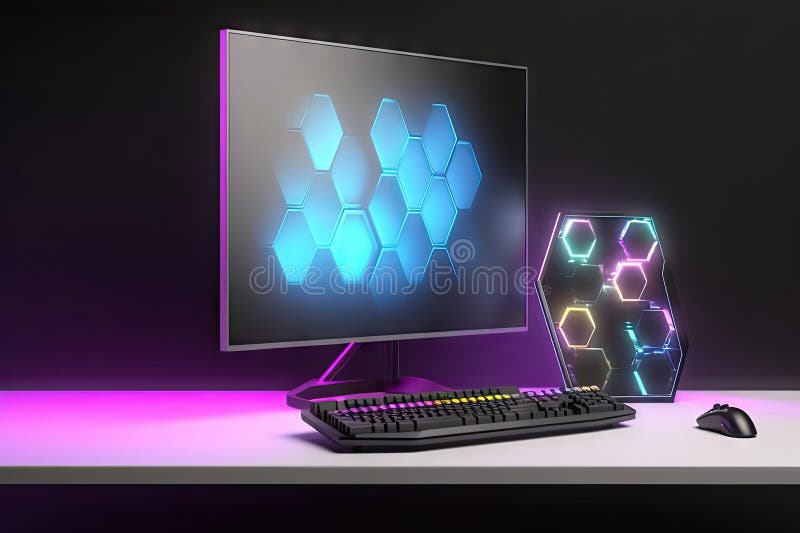 Game Room Computer Desktop Decorate Hexagon Light Wall, Modern PC ...