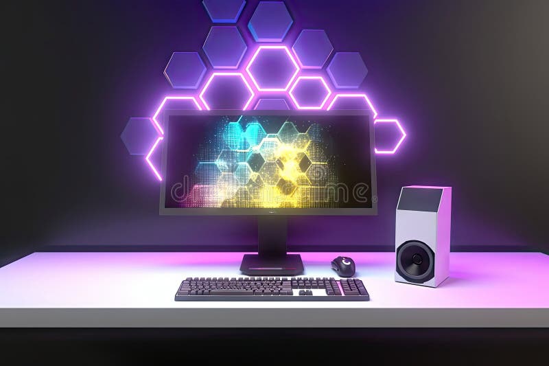 Game Room Computer Desktop Decorate Hexagon Light Wall, Modern PC ...
