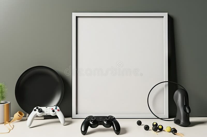 Game Room Interior, Empty Poster Frame Mockup, White Vertical Gaming ...