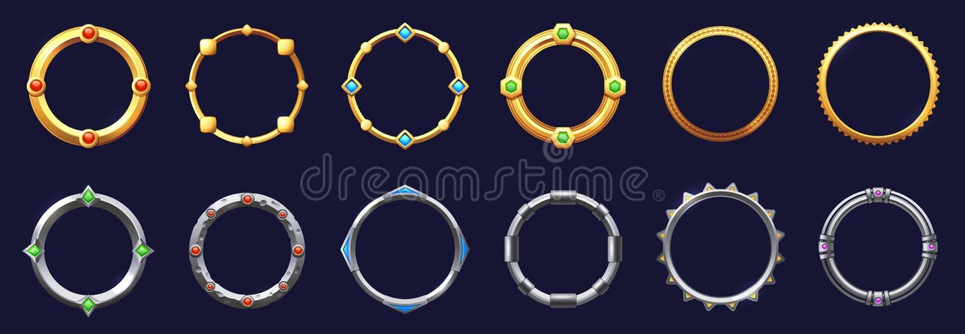 Cartoon Medieval Round Metal Border Set Stock Illustrations – 145 ...