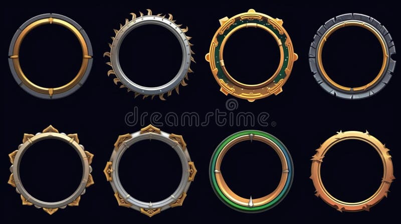 Game Round Interface Frames. Cartoon UI Circle Game Asset Items, Empty ...