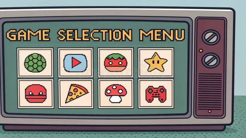 Game Selection Menu a Nostalgic Screen Displaying a Pixel Art Game ...