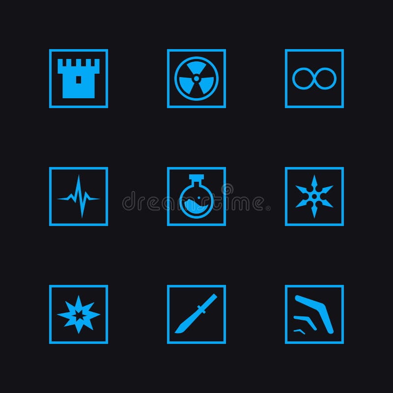 Game set weapon icons stock vector. Illustration of sight - 68680313