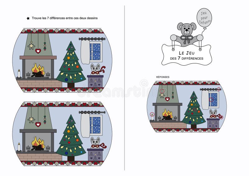 The Game of Seven Differences. Game for Kids. Christmas Theme. French ...