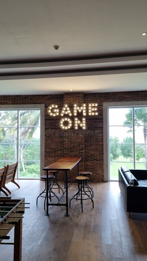 Game on signage stock image. Image of home, floor, ceiling - 266641863