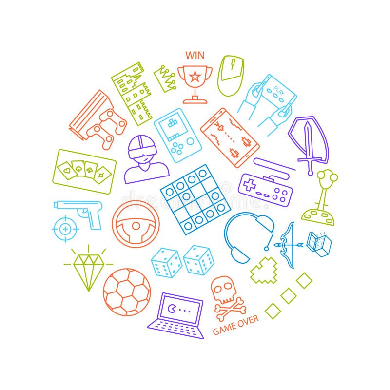 Game Signs Thin Line Round Design Template Banner . Vector Stock Vector ...