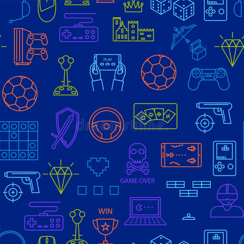Game Signs Thin Line Seamless Pattern Background. Vector Stock Vector ...