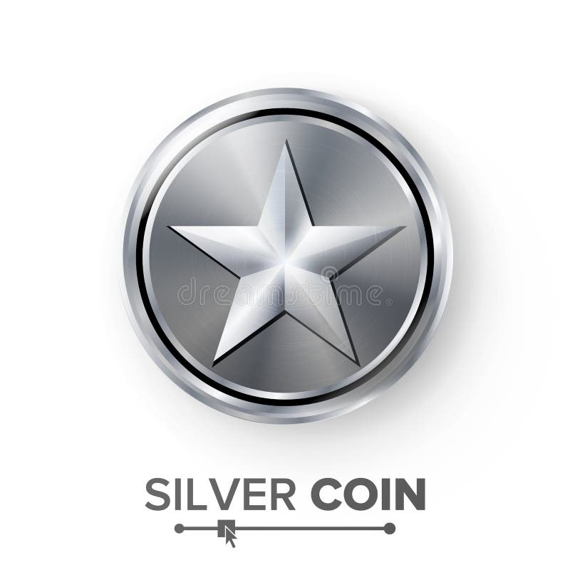 Game Silver Coin Vector with Star. Realistic Silver Achievement Icon ...