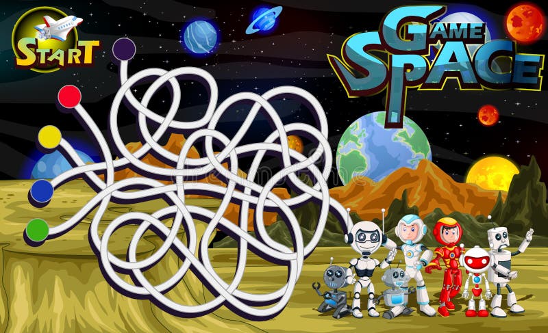 Game Space Snake and Ladder with Robots and Astronaut in Outer Space ...