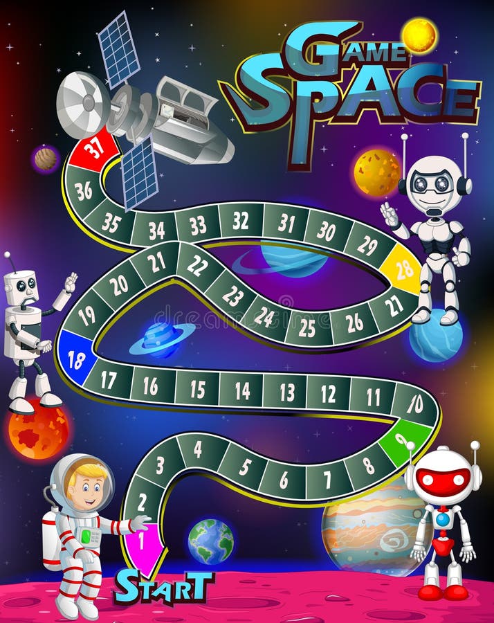 Game Space Snake and Ladder with Robots and Astronaut in Outer Space ...
