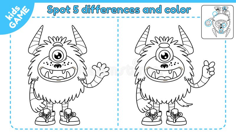 Game Spot Differences and Color Cartoon Monster-5 Stock Vector ...
