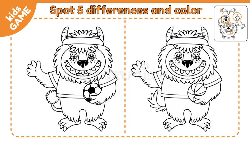 Game Spot Differences and Color Cartoon Monster-1 Stock Vector ...