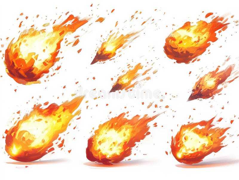 Game Sprite Sheet, Fireball Projectiles, White Background Stock Image ...